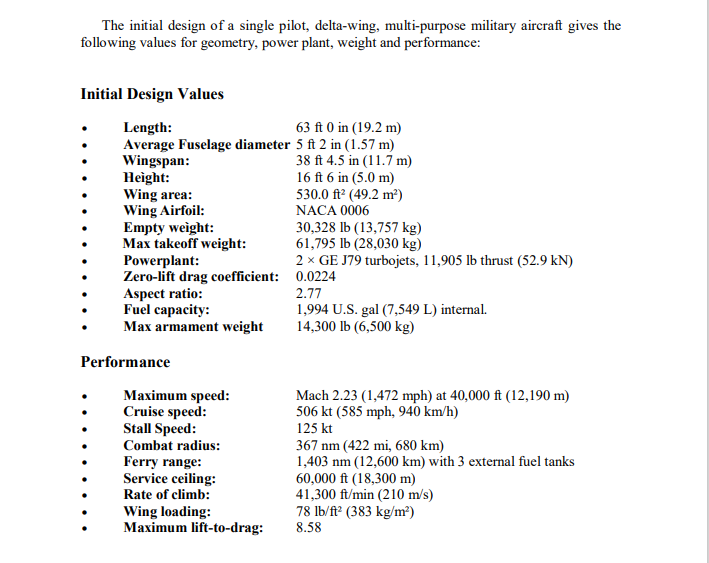 The initial design of a single pilot, delta-wing, | Chegg.com