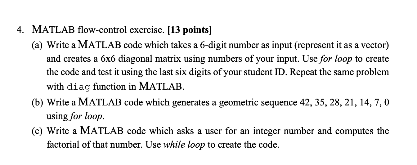 Solved 4 Matlab Flow Control Exercise 13 Points A 