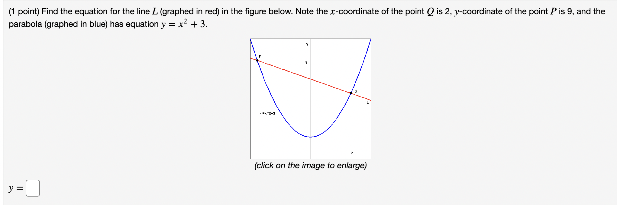 Solved (1 point) Find the equation for the line L (graphed | Chegg.com