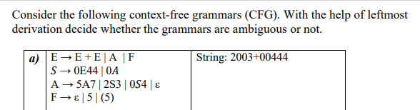 Solved Consider the following context-free grammars (CFG). | Chegg.com