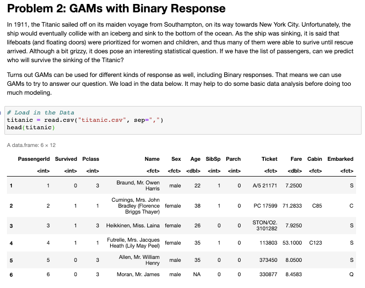 Solved Please help with problem 2(b)! My GAM model is | Chegg.com