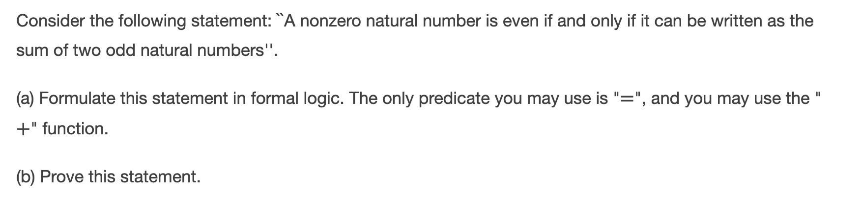 Solved Consider the following statement: “A nonzero natural | Chegg.com