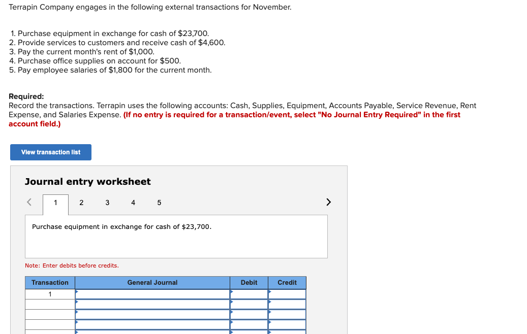 Solved Terrapin Company engages in the following external | Chegg.com