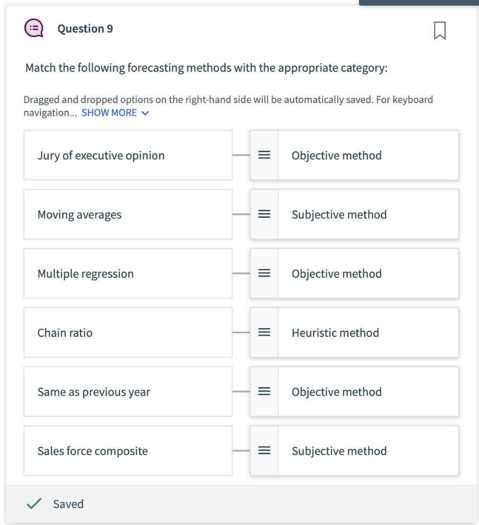 Match the following forecasting methods with the | Chegg.com