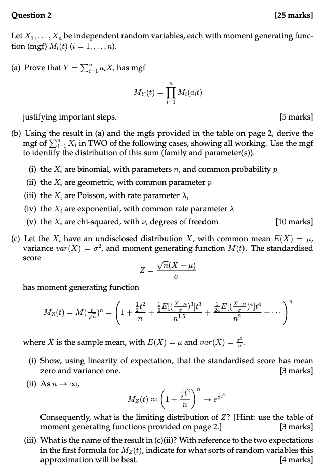 Solved Question 2 [25 marks] Let X1,..., X, be independent | Chegg.com