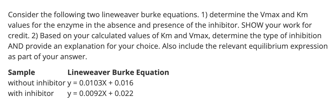 Solved Consider the following two lineweaver burke | Chegg.com