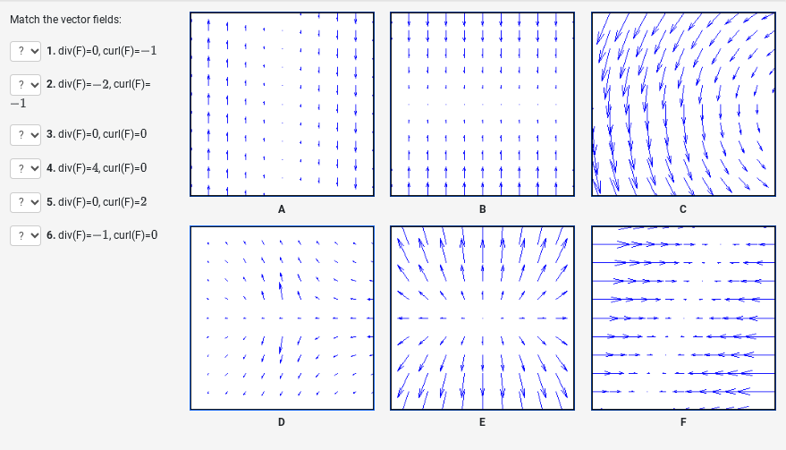 Solved Match the vector fields: 1. div(F)=0,curl(F)=−1 2. | Chegg.com