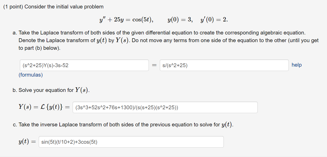 Solved (1 point) Consider the initial value problem y" + 25y | Chegg.com
