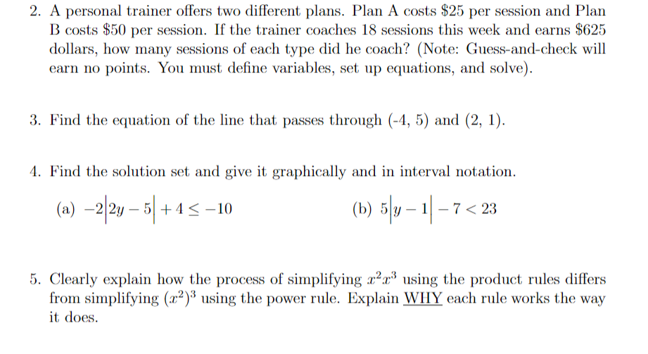 Solved 2. A personal trainer offers two different plans. | Chegg.com