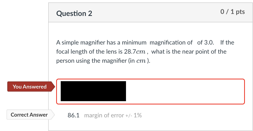 Solved Question 2 0 / 1 pts A simple magnifier has a minimum | Chegg.com