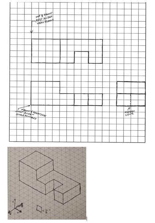 Solved Draw the three-view orthographic drawing | Chegg.com