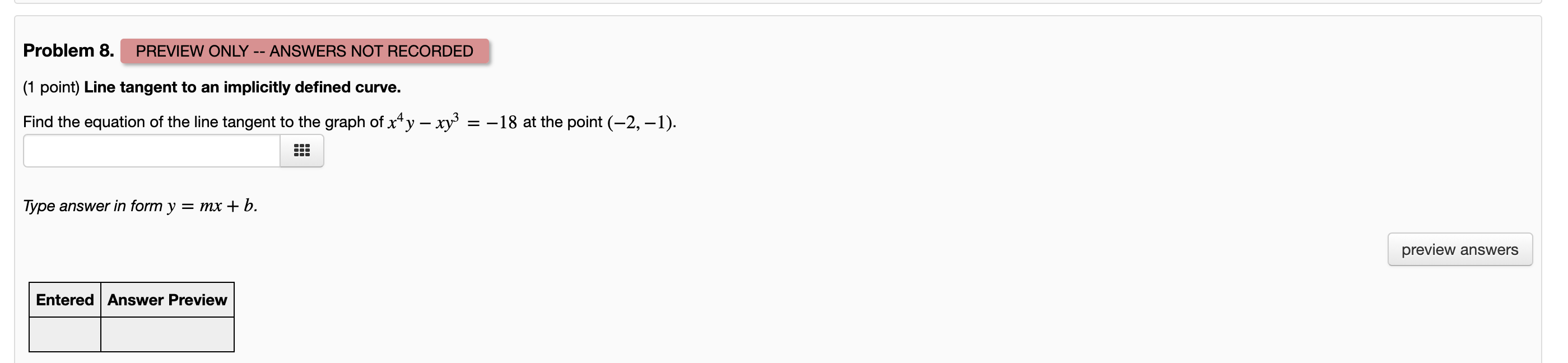 Solved Problem 8. PREVIEW ONLY -- ANSWERS NOT RECORDED (1 | Chegg.com