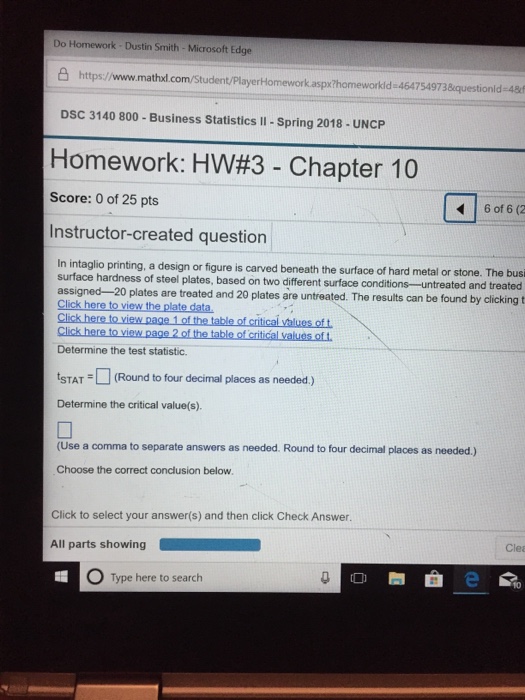 Solved DSC 3140 800 -Business Statistics II Spring 2018-UNCP | Chegg.com