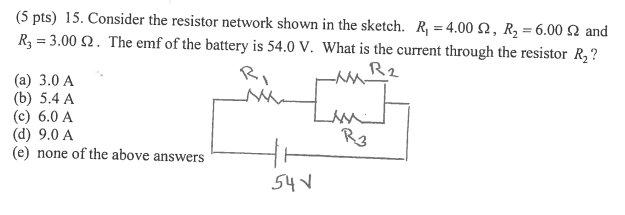 Solved (5 pts) 15. Consider the resistor network shown in | Chegg.com