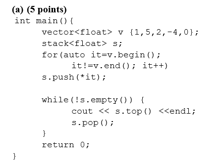 Solved (a) (5 points) int main() { vector v {1,5,2,-4,0}; | Chegg.com