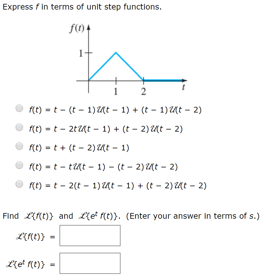 Solved Express f in terms of unit step functions. 2 f(t)t - | Chegg.com