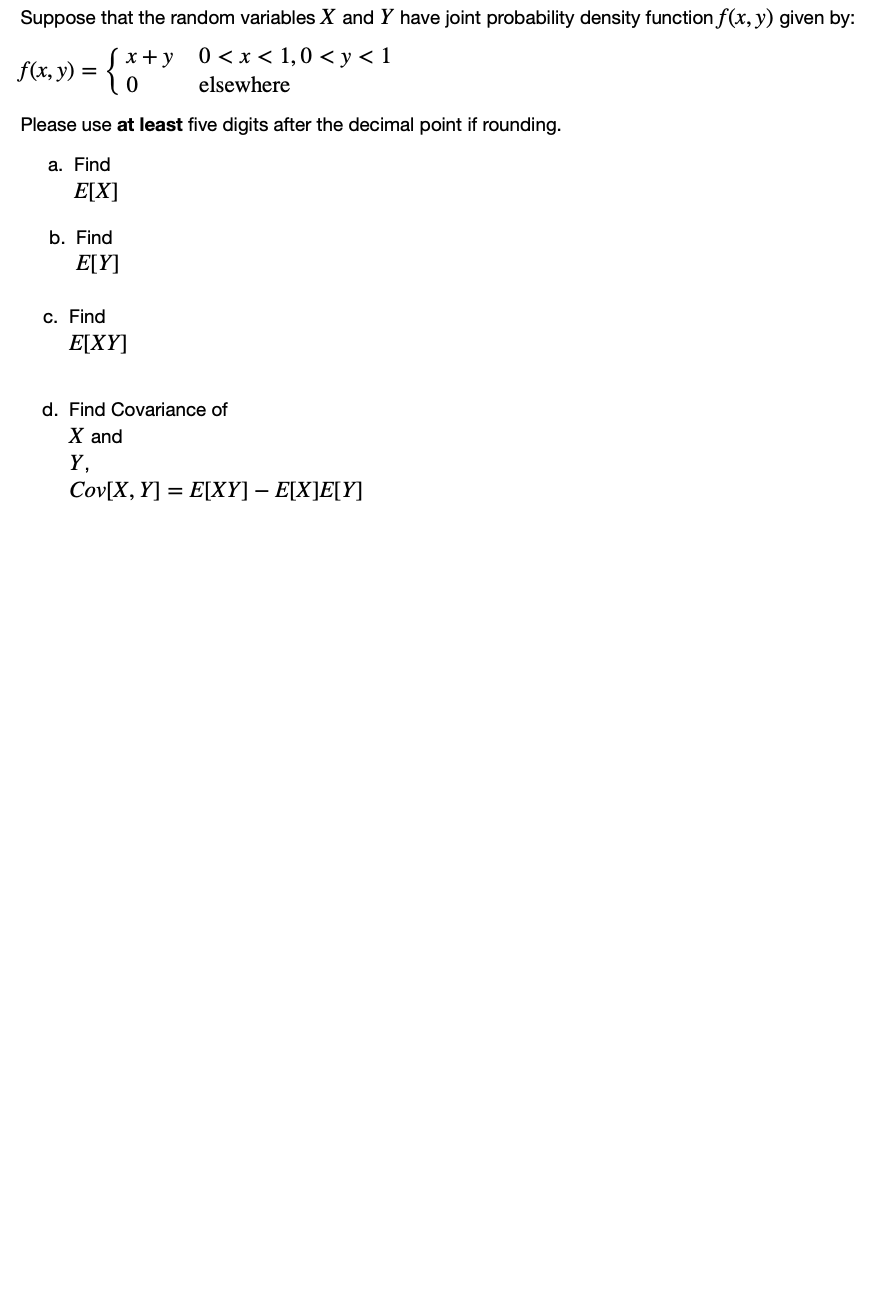 Solved Suppose that the random variables x ﻿and Y ﻿have | Chegg.com