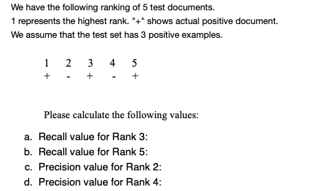 Solved We have the following ranking of 5 test documents. 1 | Chegg.com