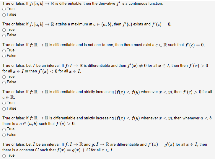 Solved True or false: If f: [a, b] → R is differentiable, | Chegg.com