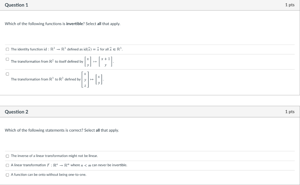 Solved Question 1 1 pts Which of the following functions is | Chegg.com