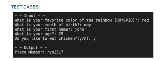 Solved PROBLEM: Write a program that generates a plate | Chegg.com