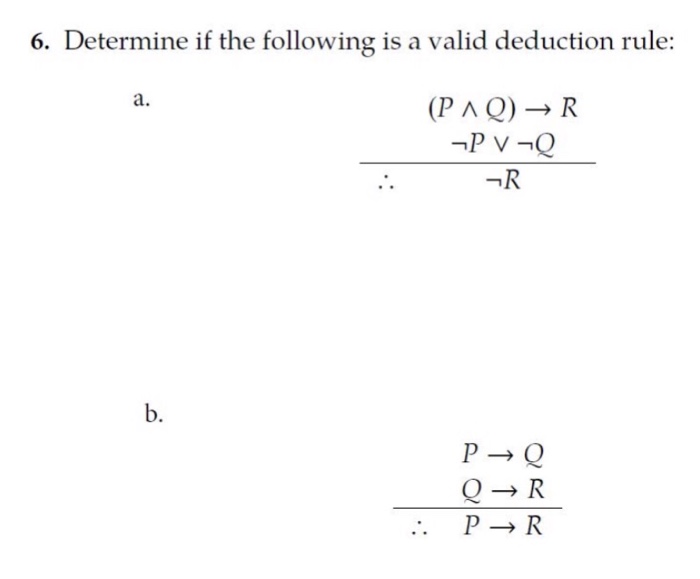 Solved 6. Determine if the following is a valid deduction | Chegg.com