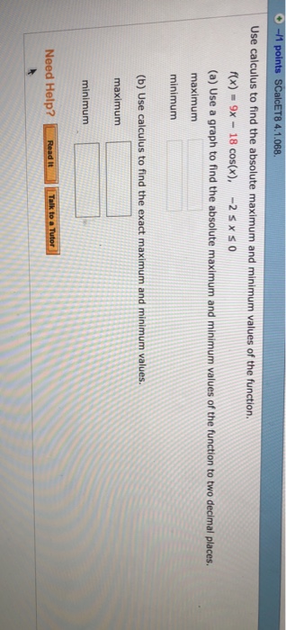 Solved , -/1 points SCalcET8 4.1.068. Use calculus to find | Chegg.com