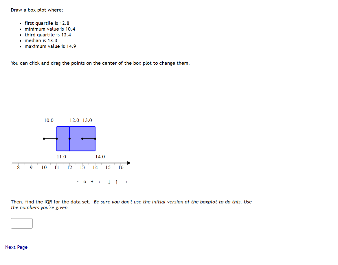 Solved Draw a box plot where: • first quartile is 12.8 • | Chegg.com
