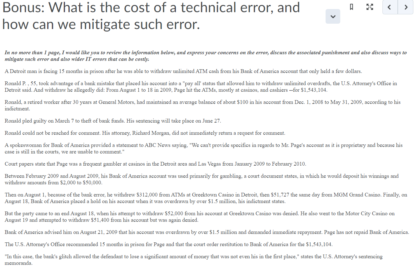 Bonus: What is the cost of a technical error, and A