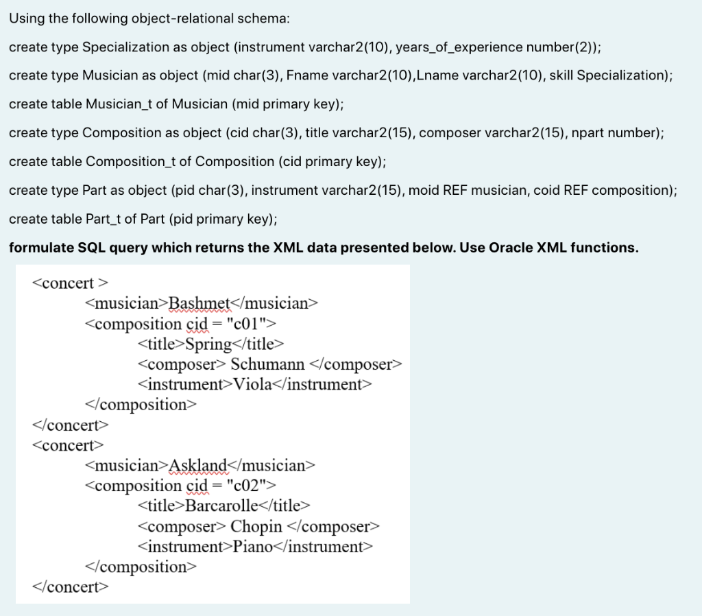 Solved Using the following object-relational schema: create | Chegg.com