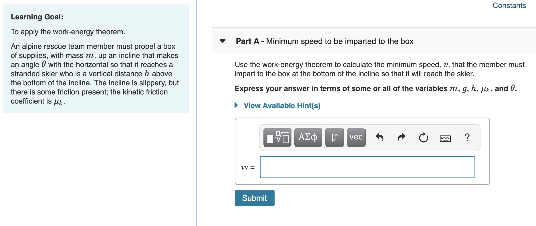 Solved Constants Learning Goal: Part A - Minimum speed to be | Chegg.com
