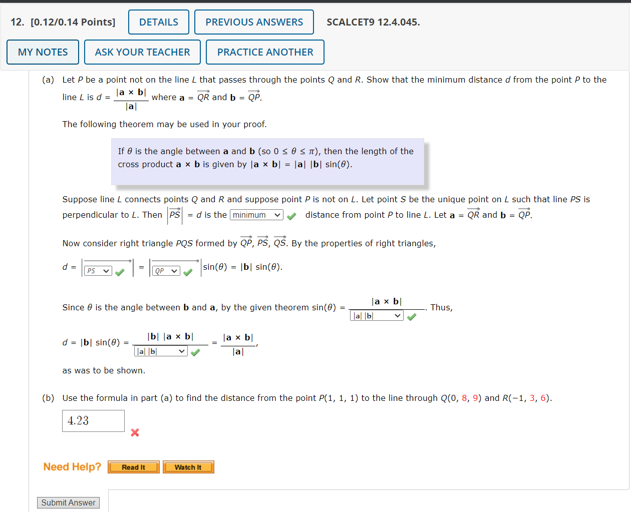 Solved 2/0.14 Points] SCALCET9 12.4.045. a) Let P be a point | Chegg.com