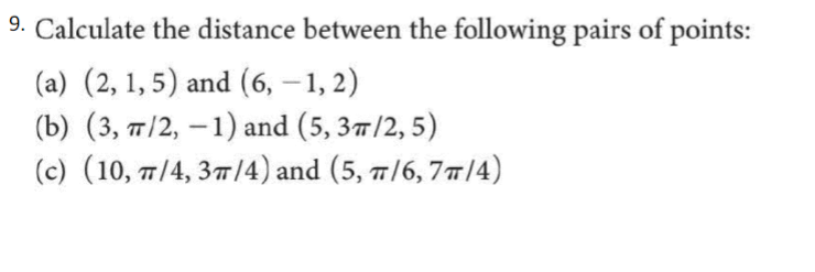 Solved 9. Calculate the distance between the following pairs | Chegg.com
