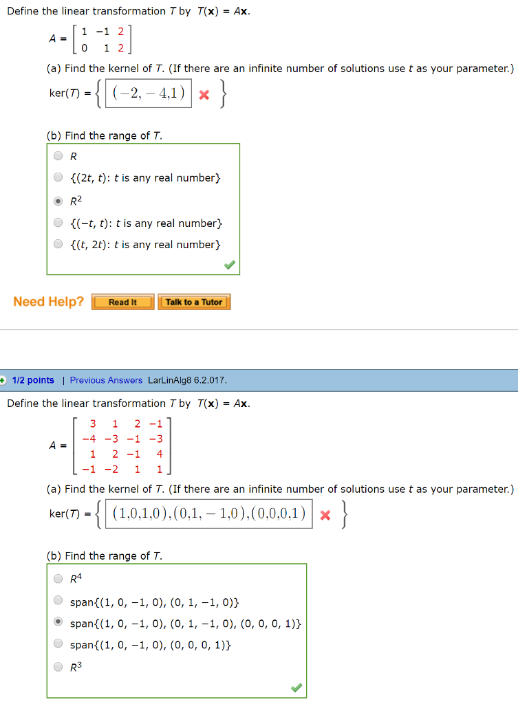 Solved Define the linear transformation T by T(x) - Ax 1-1 2 | Chegg.com