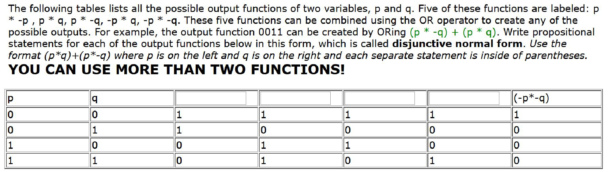Solved * * The following tables lists all the possible | Chegg.com