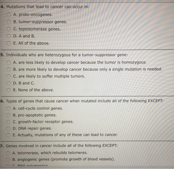 Solved Mutations that lead to cancer can occur in: | Chegg.com