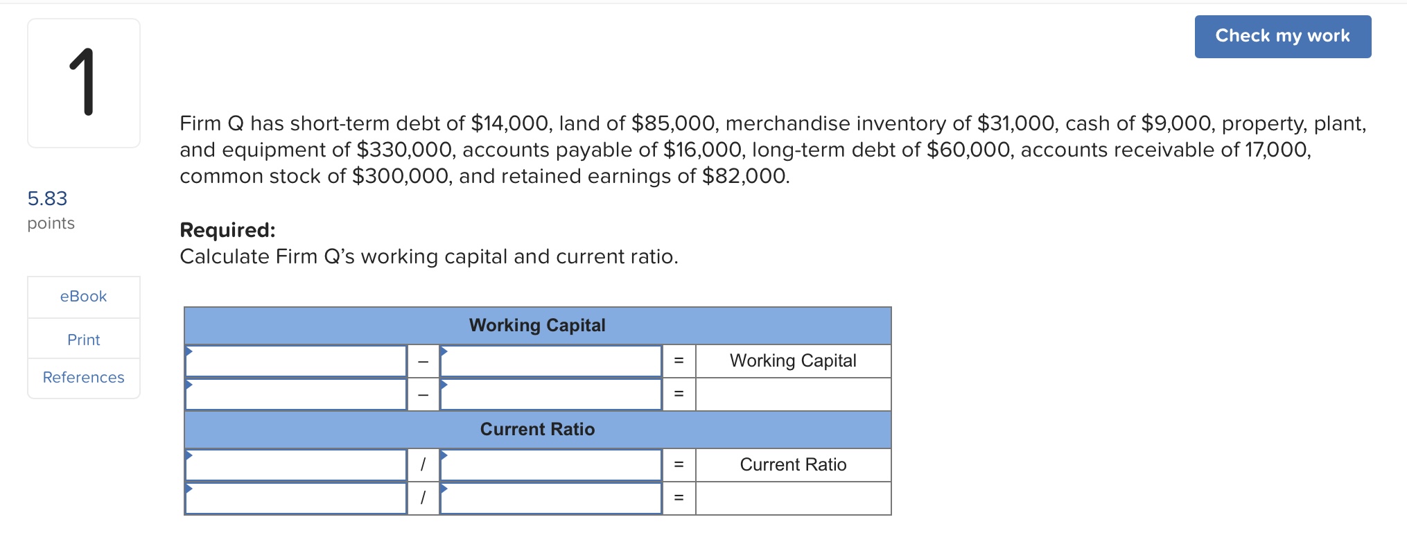 Solved Firm Q has short-term debt of $14,000, land of | Chegg.com