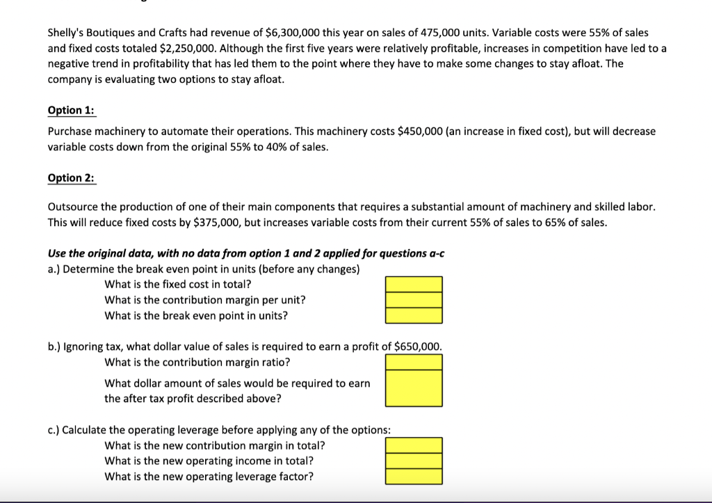 Shelly's Boutiques and Crafts had revenue of | Chegg.com