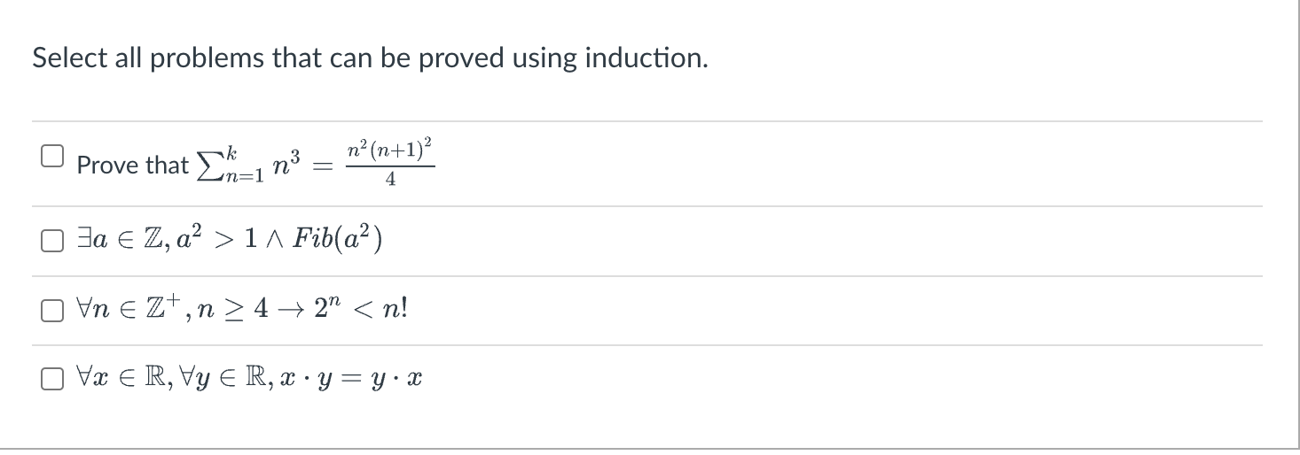 Solved Select all problems that can be proved using | Chegg.com