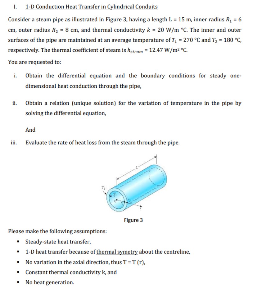 Solved I 1 D Conduction Heat Transfer In Cylindrical