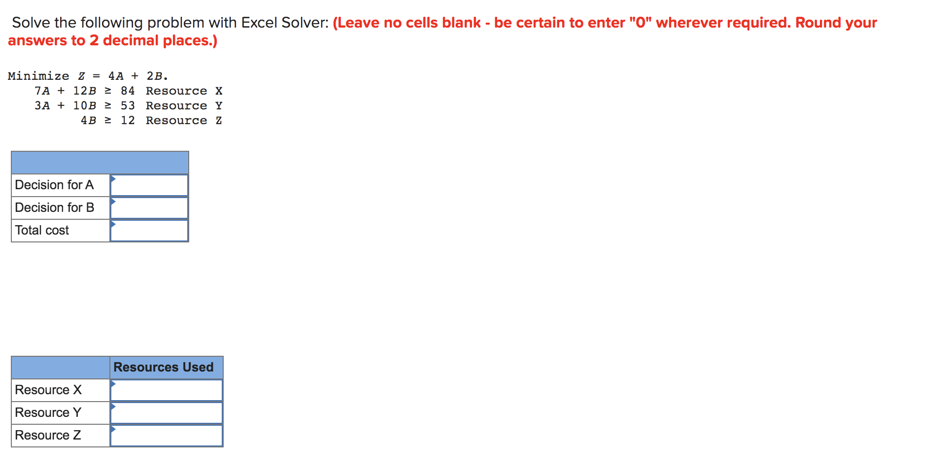 Solved Solve the following problem with Excel Solver: (Leave | Chegg.com