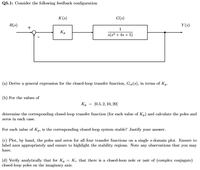 Q5.1: Consider the following feedback configuration | Chegg.com