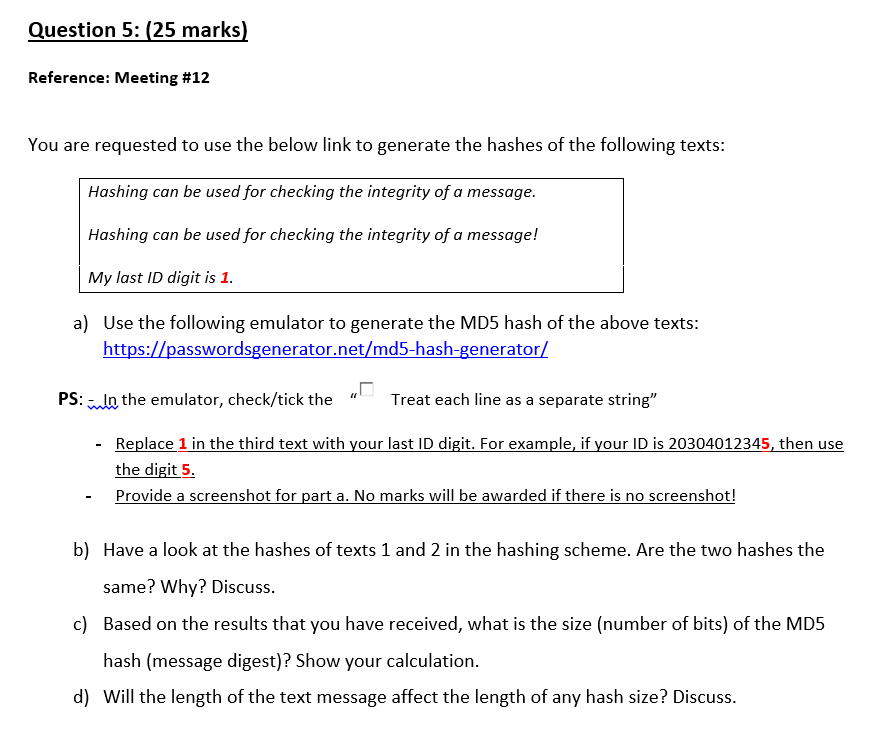 Solved Question 5: (25 marks) Reference: Meeting #12 You are | Chegg.com