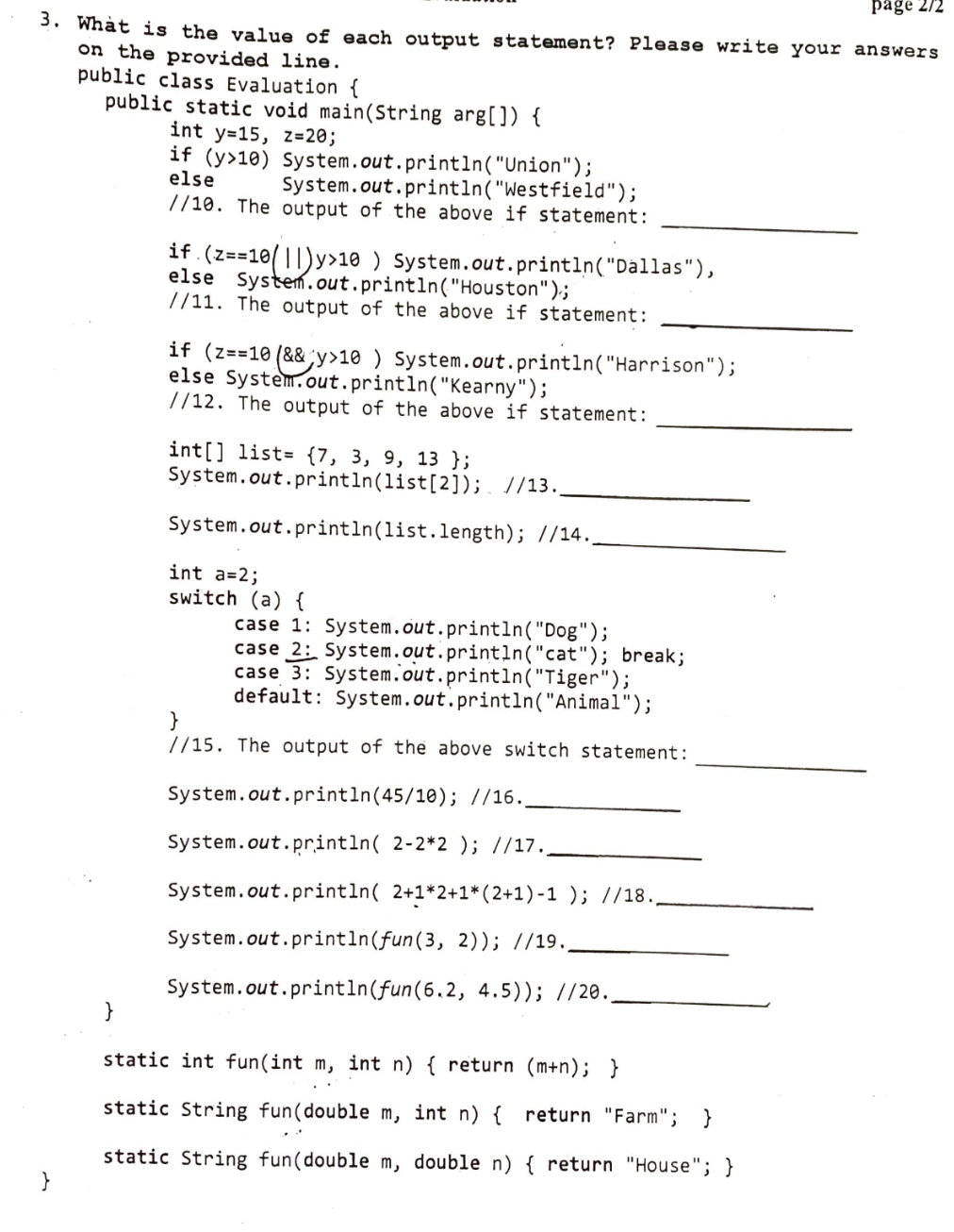 Solved is the value of each output statement? Please write | Chegg.com