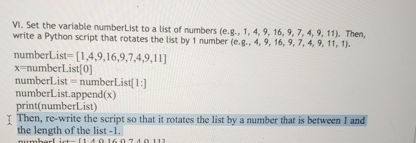 Solved Vi Set The Variable Numberlist To A List Of Numbers