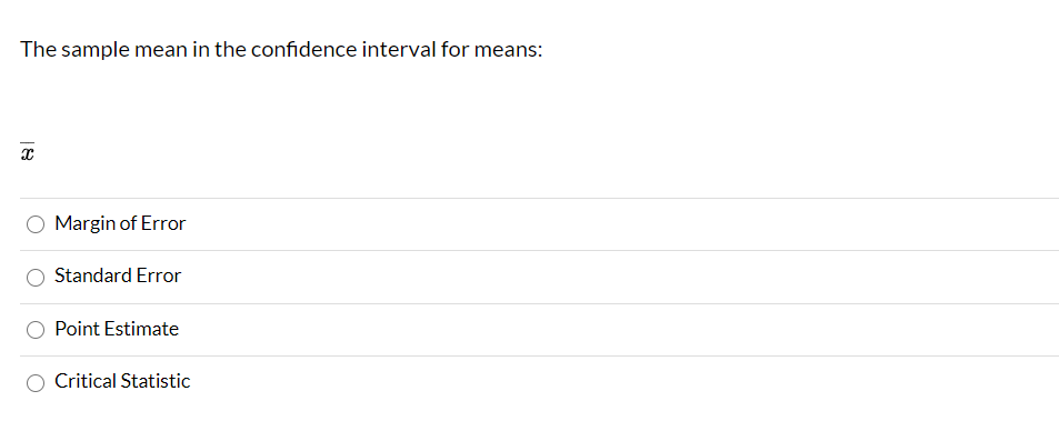 Solved The sample mean in the confidence interval for means: | Chegg.com