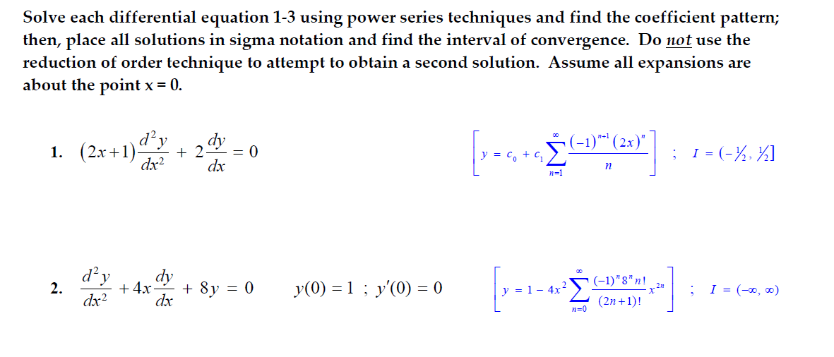 Solved Solve each differential equation 1-3 ﻿using power | Chegg.com