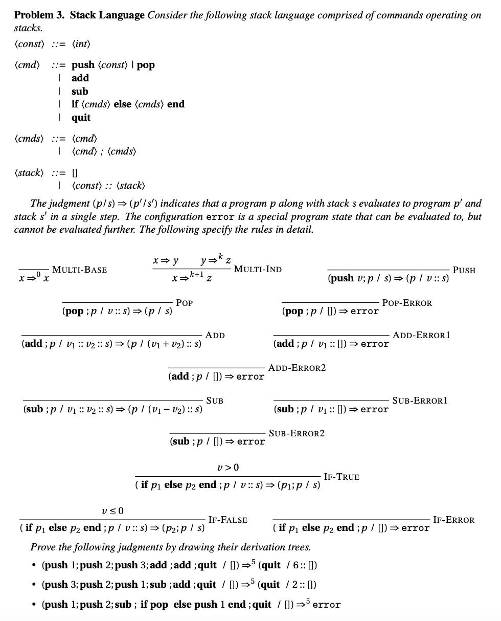 Solved Problem 3. Stack Language Consider the following | Chegg.com