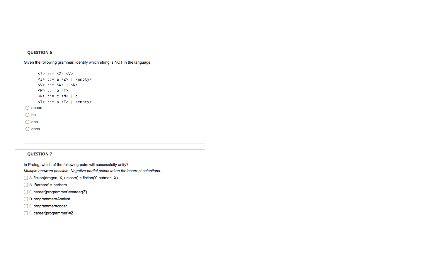 Solved Given the following grammar, identify which string is | Chegg.com
