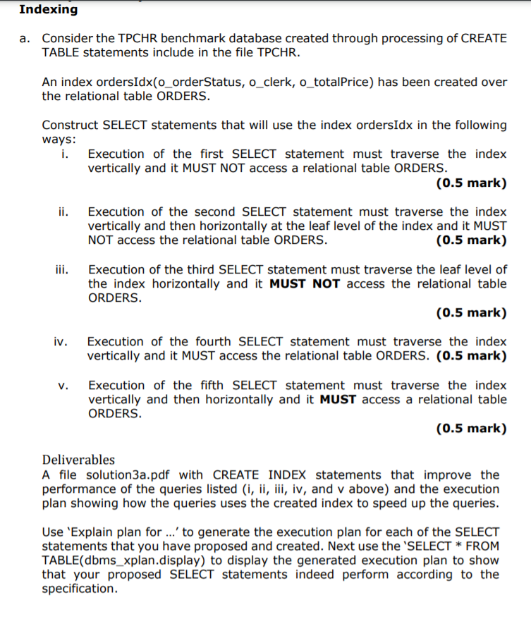 Indexing a. Consider the TPCHR benchmark database | Chegg.com